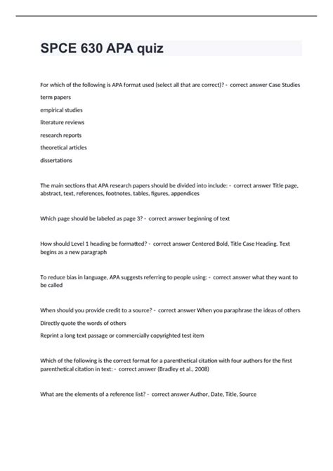 SPCE 630 APA Quiz Questions With Complete Solution 2024 SPCE 630