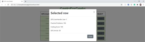 How To Show Contents Of Selected Row Of A Table In Bootstrap Model Using Jquery Geeksforgeeks