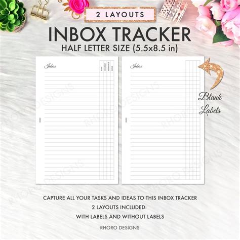 Half Letter Planner Inserts Printable Inbox Tracker Insert Half