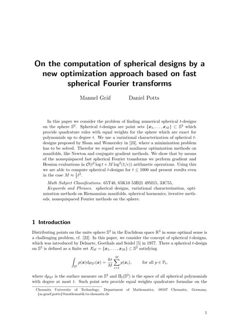 PDF On The Computation Of Spherical Designs By A New Optimization Approach Based On Fast