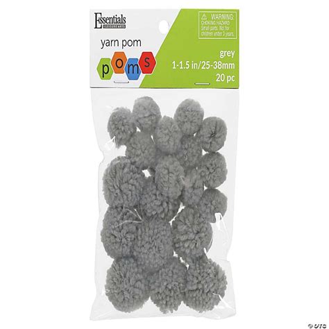 Essentials By Leisure Arts Pom Pom Assorted Sizes Yarn Grey 20 Pc 6 Pack