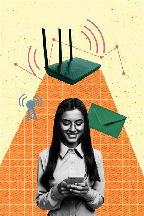 Vertical Photo Collage Of Happy Girl Hold Iphone Device Wireless