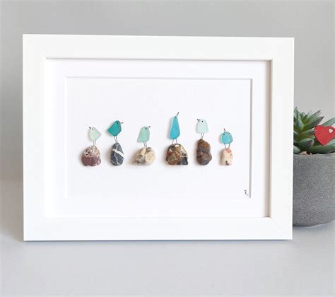 Sea Glass Birds On Rocks Sea Glass Art Picture Pebble Art Wall Decor