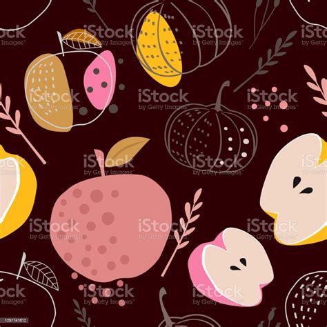 양식에 일치시키는 사과와 호박이 있는 추상적인 매끄러운 패턴 종이 커버 직물 가정 장식 및 기타 목적을위한 현대적인 추상 적 디자인 벡터에 대한 스톡 벡터 아트 및 기타