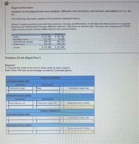 solved requited information problem 21 4a algo break even