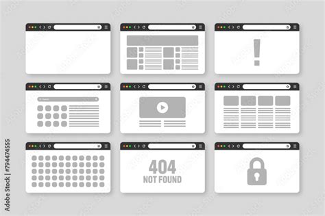 Web Browser Window Pages Layout With Toolbar And Search Field Modern