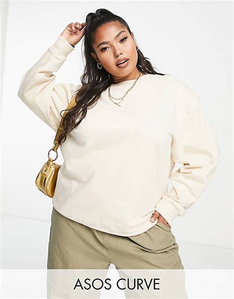 Asos Design Curve Oversized Sweatshirt In Cream Asos