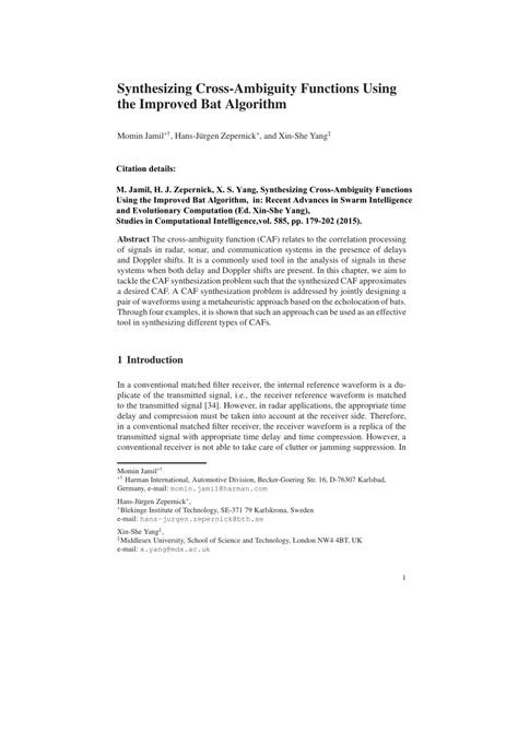 Pdf Synthesizing Cross Ambiguity Functions Using An Improved Bat