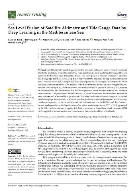 Pdf Sea Level Fusion Of Satellite Altimetry And Tide Gauge Data By Deep Learning In The