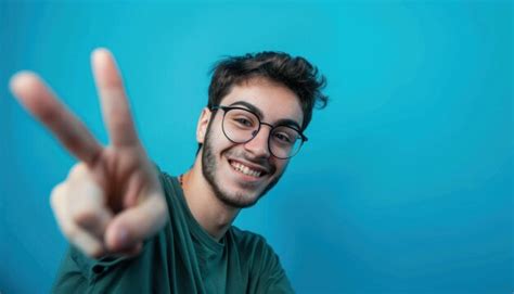 Premium Photo Cheerful Young Man Taking Selfie With Peace Sign