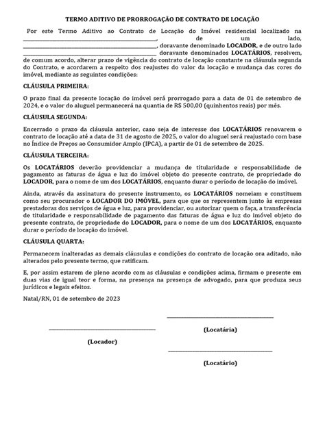 Termo Aditivo Contrato De Locação Pdf Aluguel Economias