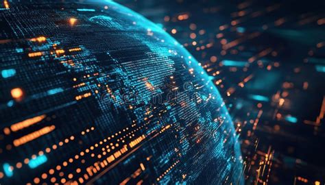 Digitally Generated Image Showing Globe With Binary Coding And Data Processing On Dark
