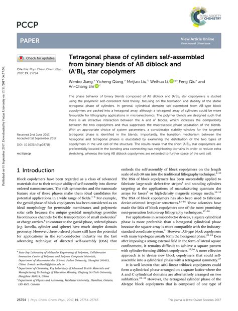 Pdf Tetragonal Phase Of Cylinders Self Assembled From Binary Blends