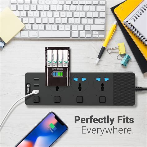 IBlockCube Extension Lead 2M With 3 Way UK Outlets 3 USB Slots Surge Protected Power Strip
