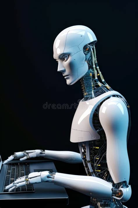 Robot Is Typing On Laptop With Keyboard In Front Of It Generative Ai Stock Illustration