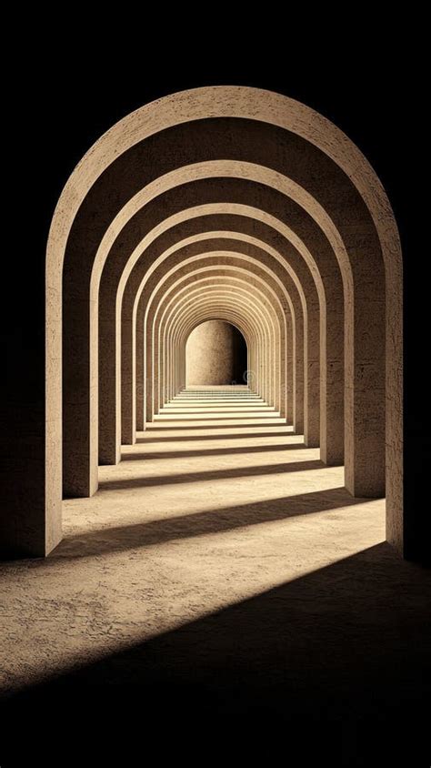A Stunning View Of Arches Casting Shadows In A Minimalist Architectural Space Stock Illustration
