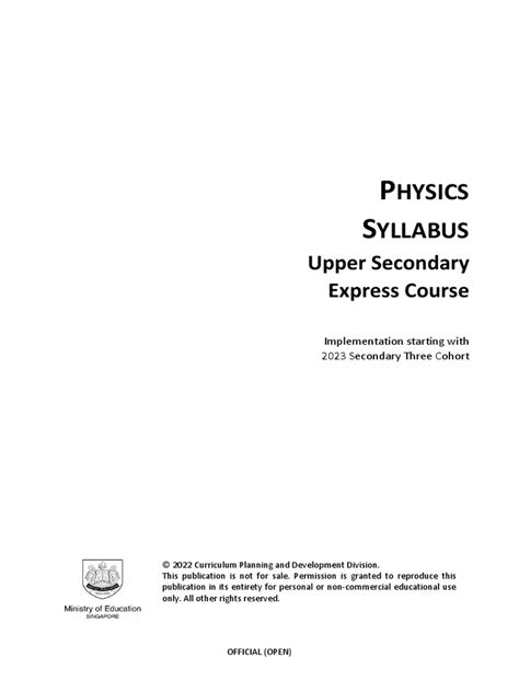 2023 O Level Physics Syllabus Pdf Force Pressure