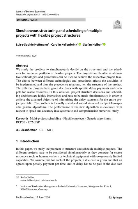 Pdf Simultaneous Structuring And Scheduling Of Multiple Projects With Flexible Project Structures