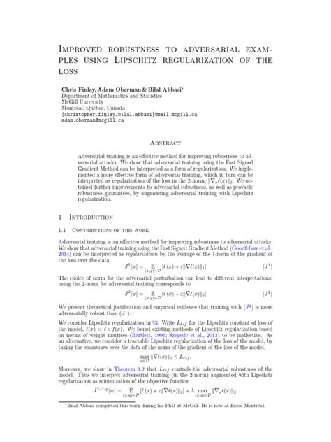 Improved Robustness To Adversarial Examples Using Lipschitz Regularization Of The Loss Pdf