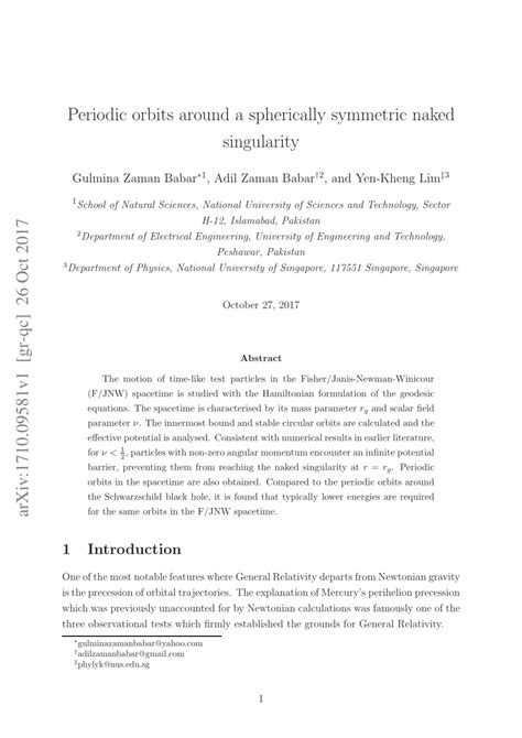 PDF Periodic Orbits Around A Spherically Symmetric Naked Singularity