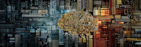 Abstract Circuit Board Transforms Into Brain Shape With Metallic Hues