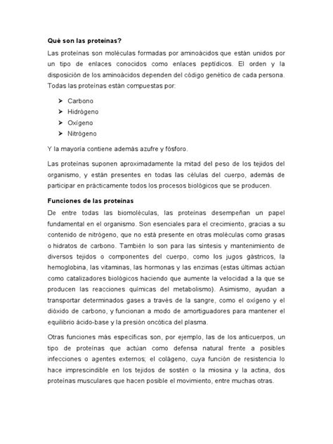 Qué Son Las Proteínas Pdf Bienestar Ciencia Y Matemática