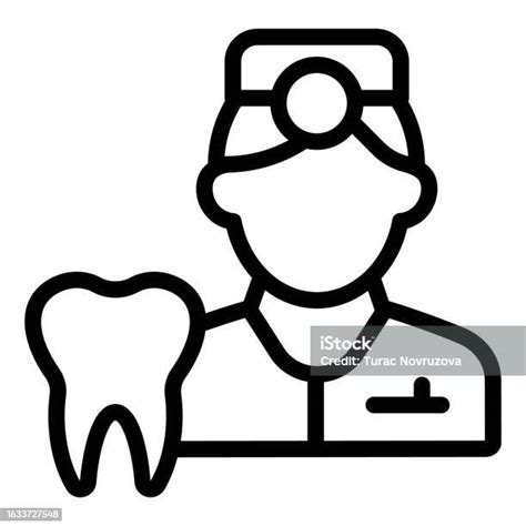 치과 의사 라인 아이콘입니다 치아 그림과 의사 기호 흰색 배경에 윤곽선 스타일 픽토그램 치과 사인 모바일 개념 웹 디자인 벡터 그래픽 건강관리와 의술에 대한 스톡 벡터 아트