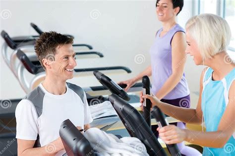 Fitness Young People On Treadmill Cardio Workout Stock Image Image Of