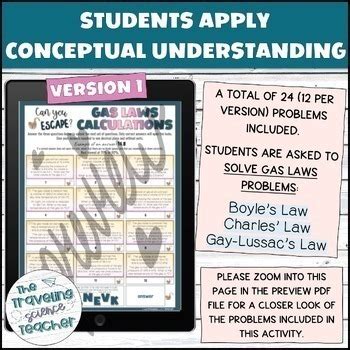 Gas Laws Calculation Practice Problems Self Checking Escape Room Activity