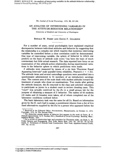 Pdf An Analysis Of Intervening Variables In The Attitude Behavior