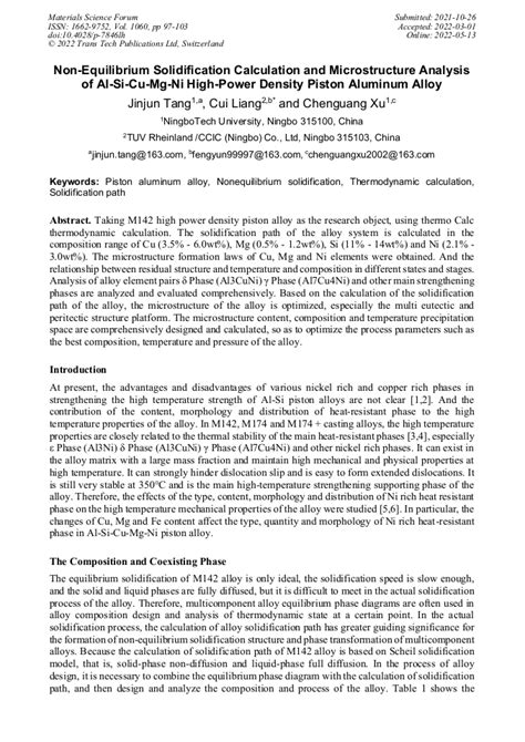 Non Equilibrium Solidification Calculation And Microstructure Analysis Of Al Si Cu Mg Ni High