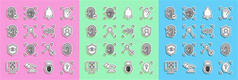 Set Line Face Recognition Fingerprint User Protection Motion Sensor And Voice Icon Vector