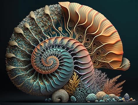 Premium AI Image Ammonite Fossil Background Created With Generative