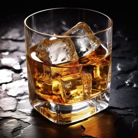 Photo Of A Glass Of Whiskey And Ice Cubes Generative Ai Stock