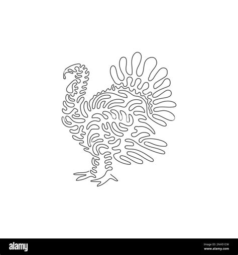 Continuous Curve One Line Drawing Of Large Fan Shaped Tail Turkey