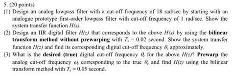 solved 5 20 points 1 design an analog lowpass filter