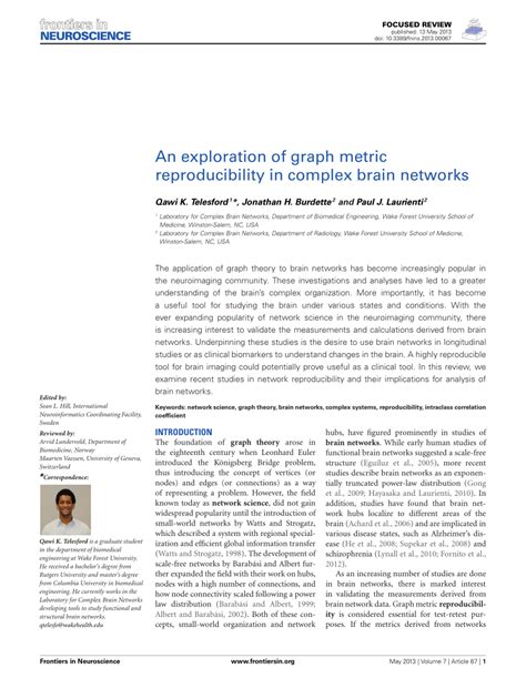Pdf An Exploration Of Graph Metric Reproducibility In Complex Brain