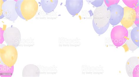 분홍색 풍선 세트 공기 에 색종이 헬륨 배경생일 기념일 축하 3차원 형태에 대한 스톡 벡터 아트 및 기타 이미지 3차원 형태 개념 개념과 주제 Istock