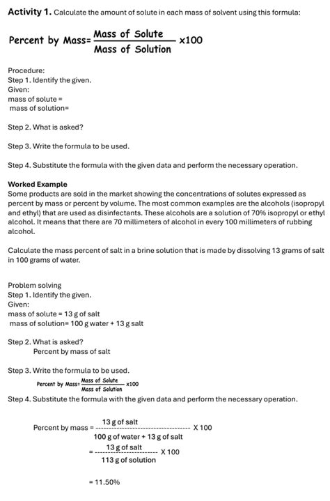 Activity 1 Calculate The Amount Of Solute In StudyX