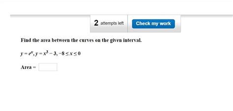 Solved Find The Area Between The Curves On The Given Chegg