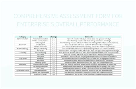 Free Comprehensive Assessment Form Templates For Google Sheets And