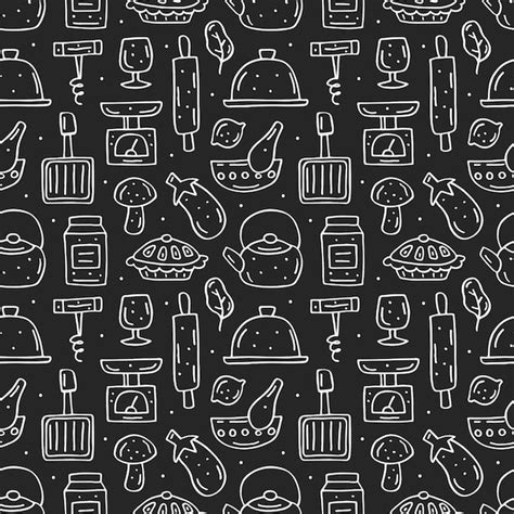 Premium Vector Kitchen Elements Cute Hand Drawn Seamless Pattern