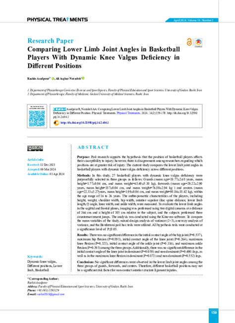Pdf Comparing Lower Limb Joint Angles In Basketball Players With