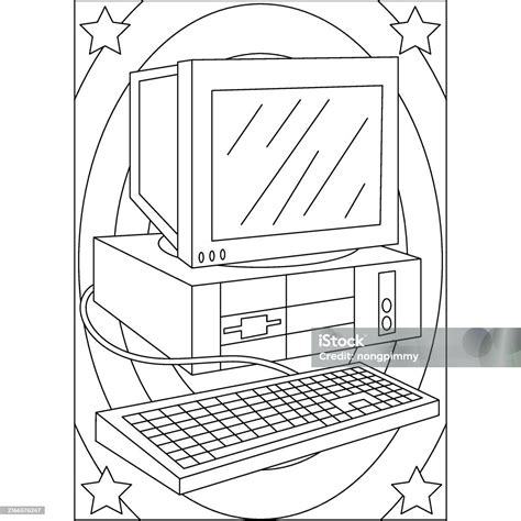 Computer Retro Technology Coloring Book Page Stock Illustration