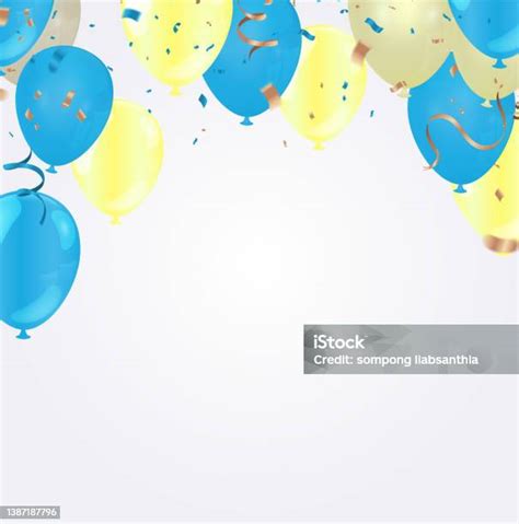 리본 풍선 배경 벡터 파티 또는 축하색종이와 새로운 생일 축하 개념에 대한 스톡 벡터 아트 및 기타 이미지 개념 개념과 주제 공휴일 Istock