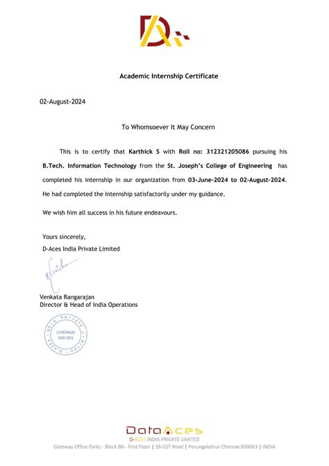 Karthik S On Linkedin 🚀i Have Completed The 2 Months Intern At Data Acesthank You Venkata