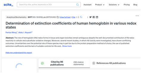 Determination Of Extinction Coefficients Of Human Hemoglobin In Various Redox States