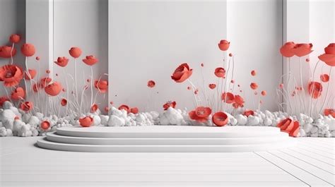 양귀비 세련된 3d 디자인 흰색 플랫폼과 산호색 바닥으로 장식된 최신 유행 색상의 빈 연단 배경 Png  무료 다운로드 Pikbest