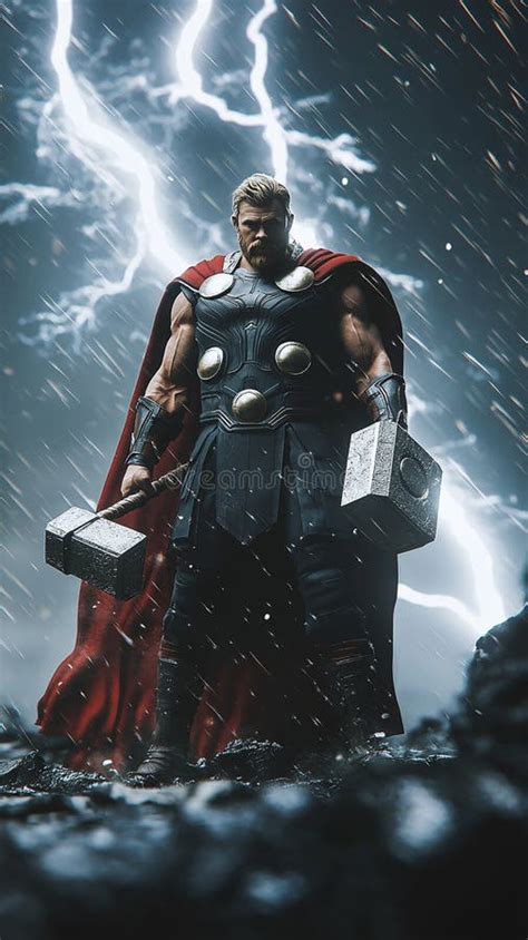 Thor Wielding Mjolnir Amidst A Thunderstorm Stock Illustration Illustration Of Thunderstorm