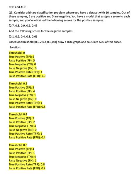 Solved Roc And Auc Q3 Consider A Binary Classification